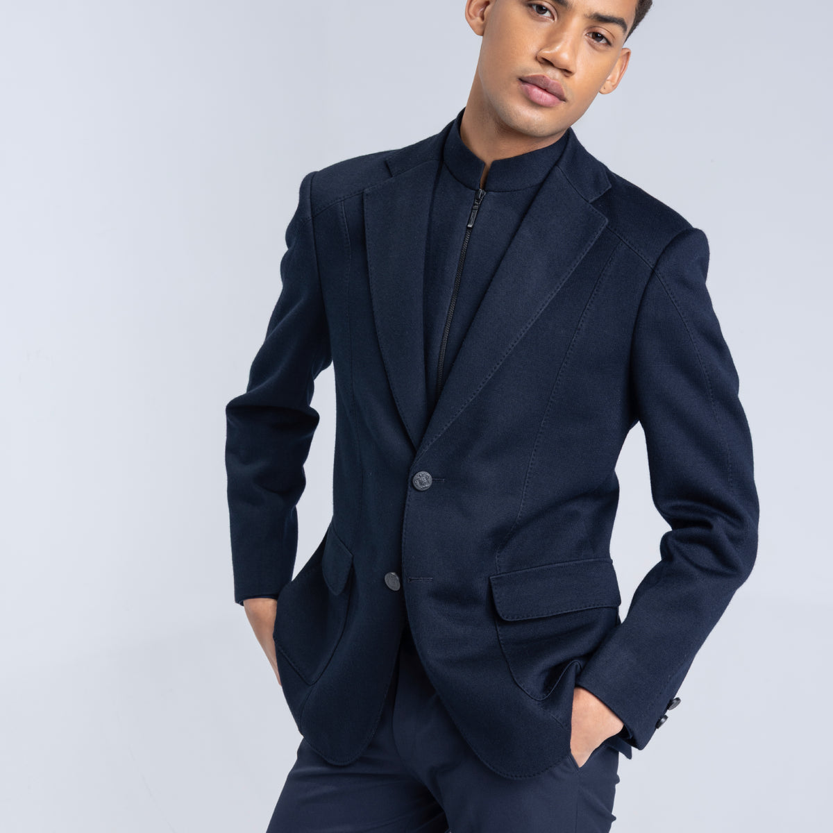 Buy Branded Navy blue blazer with detachable inner jacket – Amit Arora